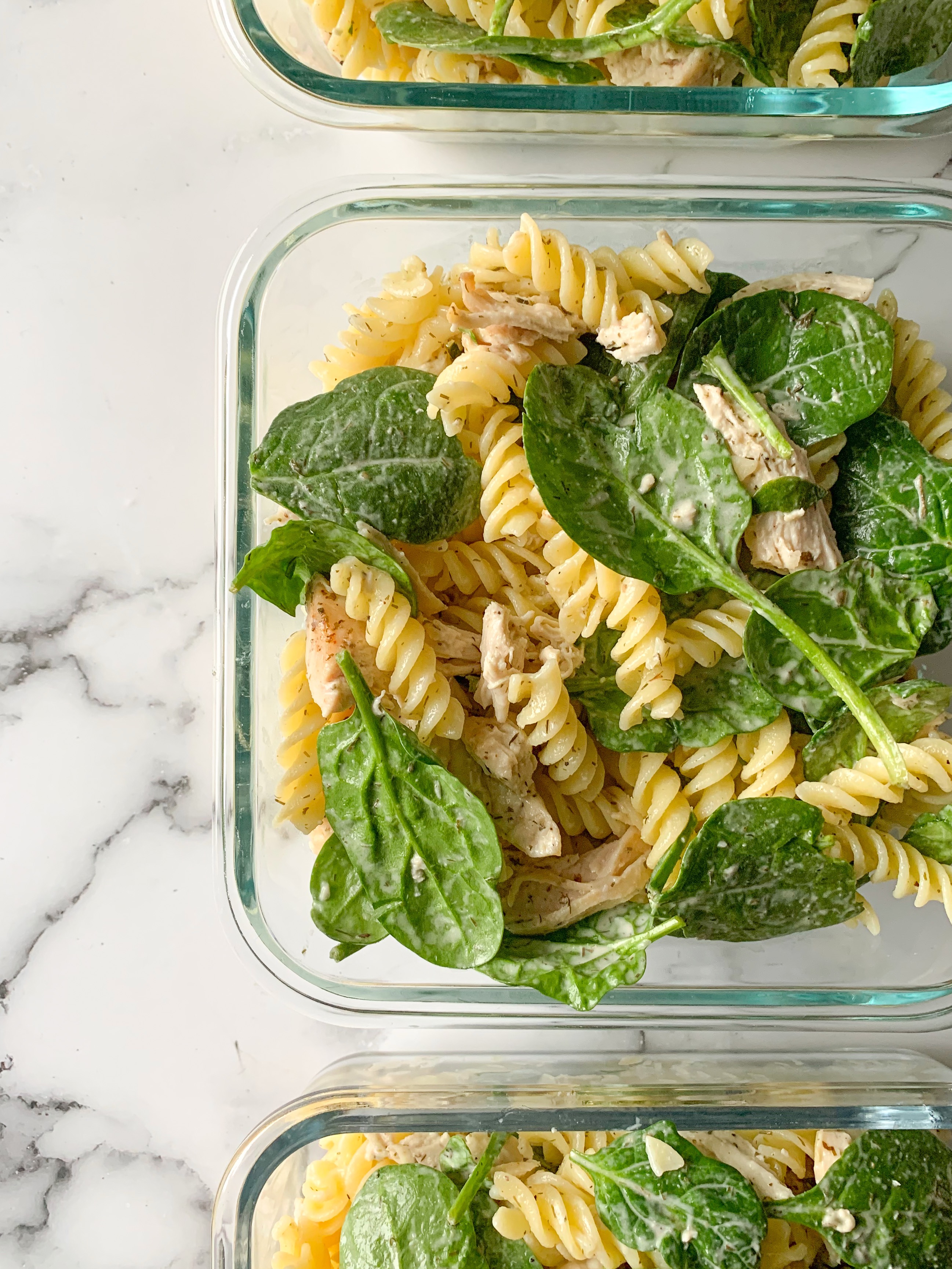 Chicken Spinach Pasta Salad Bowls - The Breadless Brunette